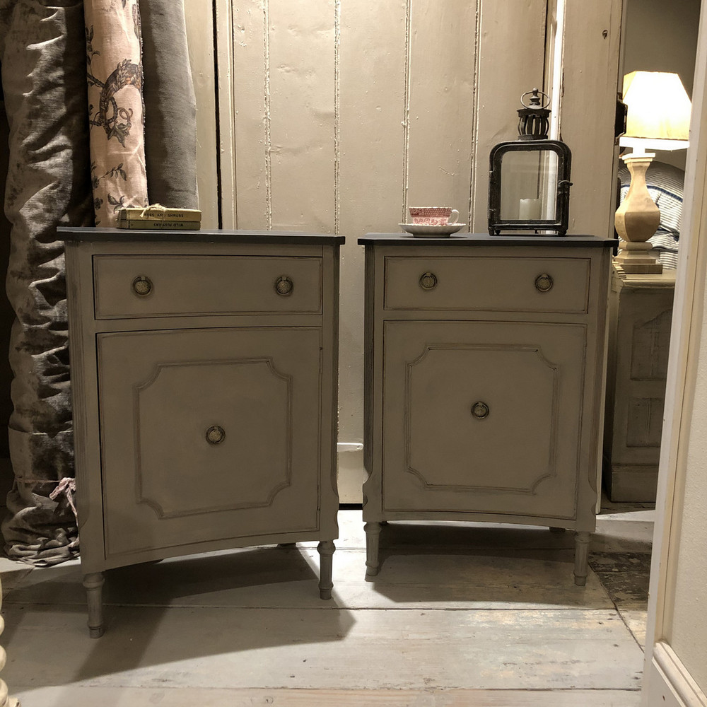Pair of Grey Hand Painted Gustavian Country Style Vintage Bedside ...