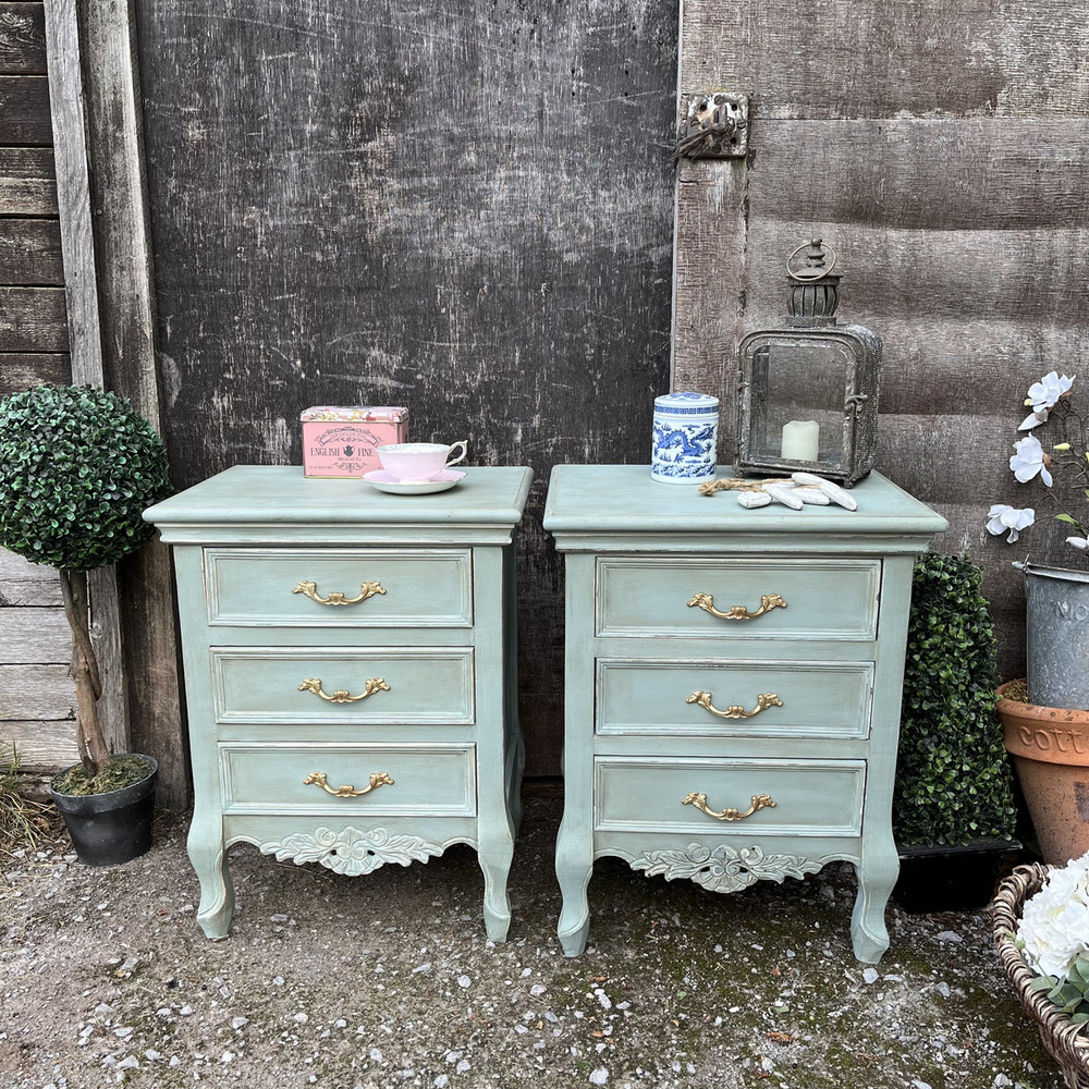 Romantic Pair of Duck Egg Blue Hand Painted Country Chic Brocante ...