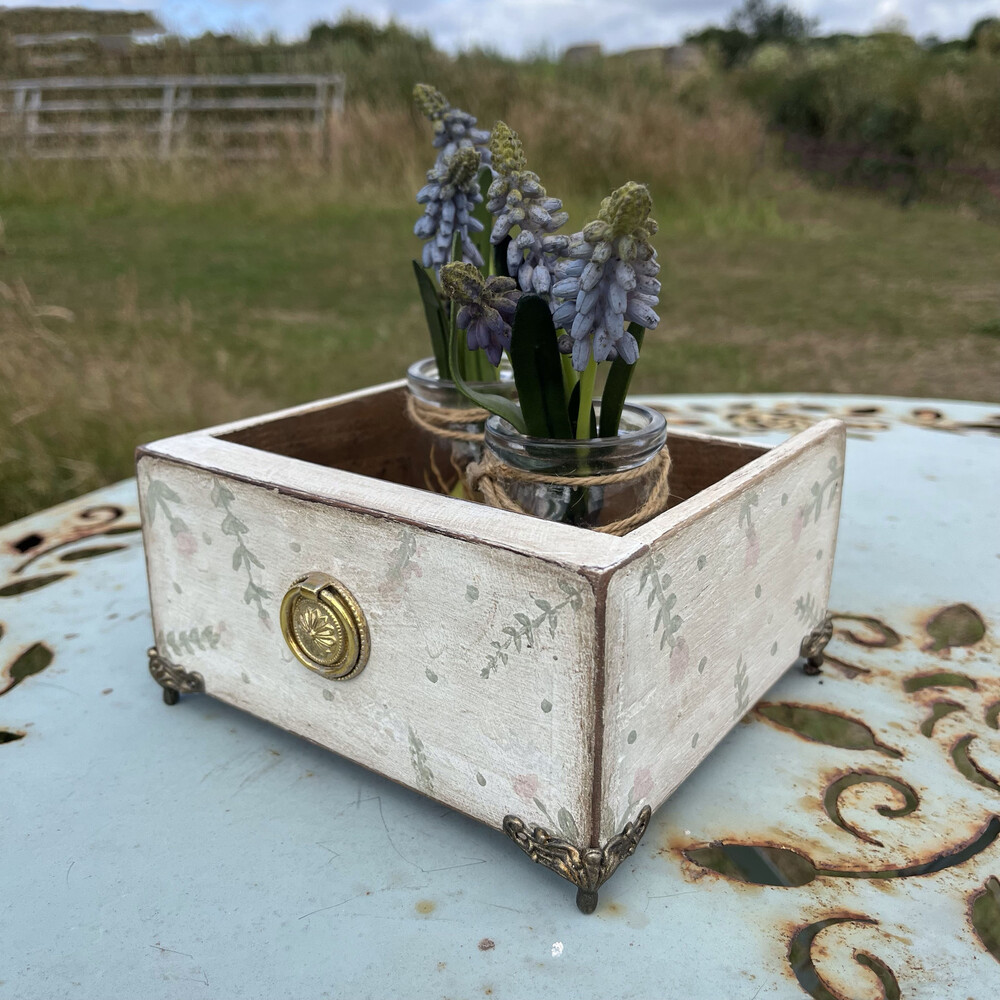 White Hand Painted Little Wooden Vintage Trinket Storage Box Ornate ...
